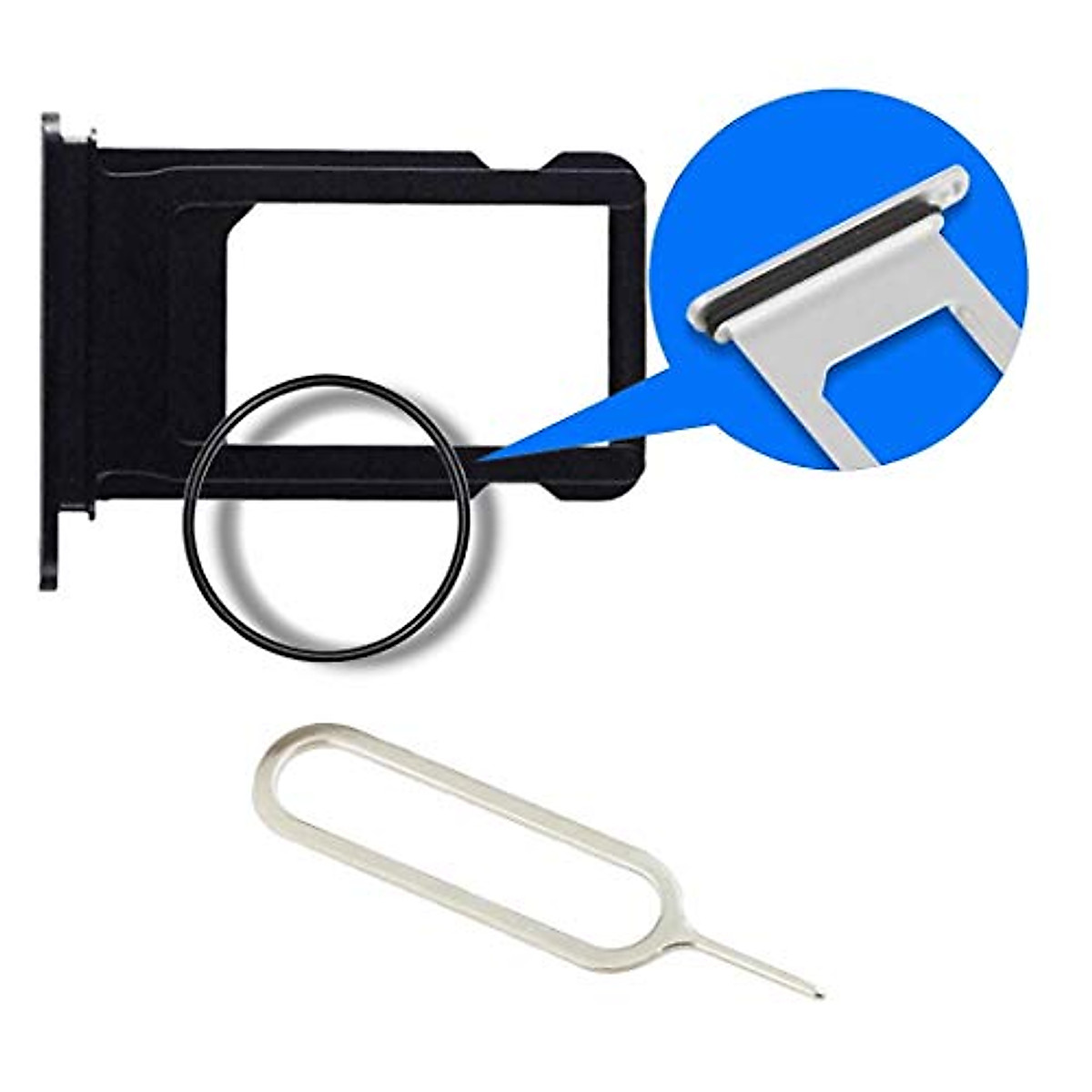 MMOBIEL SIM Card Slot Tray Holder Replacement Compatible with iPhone SE 2022 / SE 2020 / 8 Series - Incl. Rubber Gasket and Sim Pin - Black
