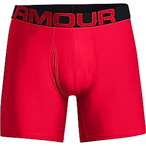 Under Armour mens Tech 6-inch Boxerjock 2-Pack , Red (600)/Black , Large