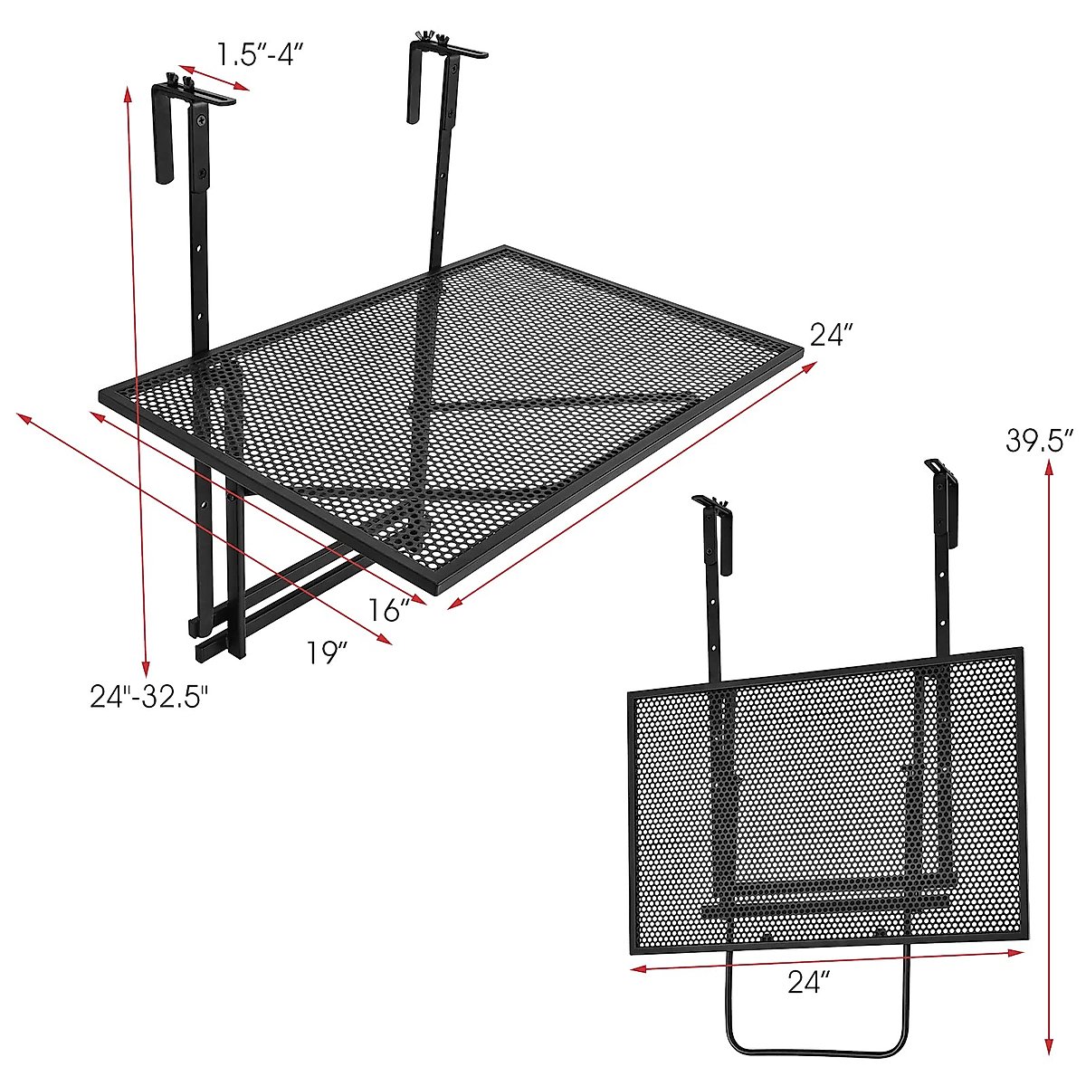 Tangkula Outdoor Folding Hanging Table, 5 Height Adjustable & Foldable Space Saving Railing Serving Table, Width from 1.5 inch to 4 inches, Suitable for Patio, Balcony and Deck