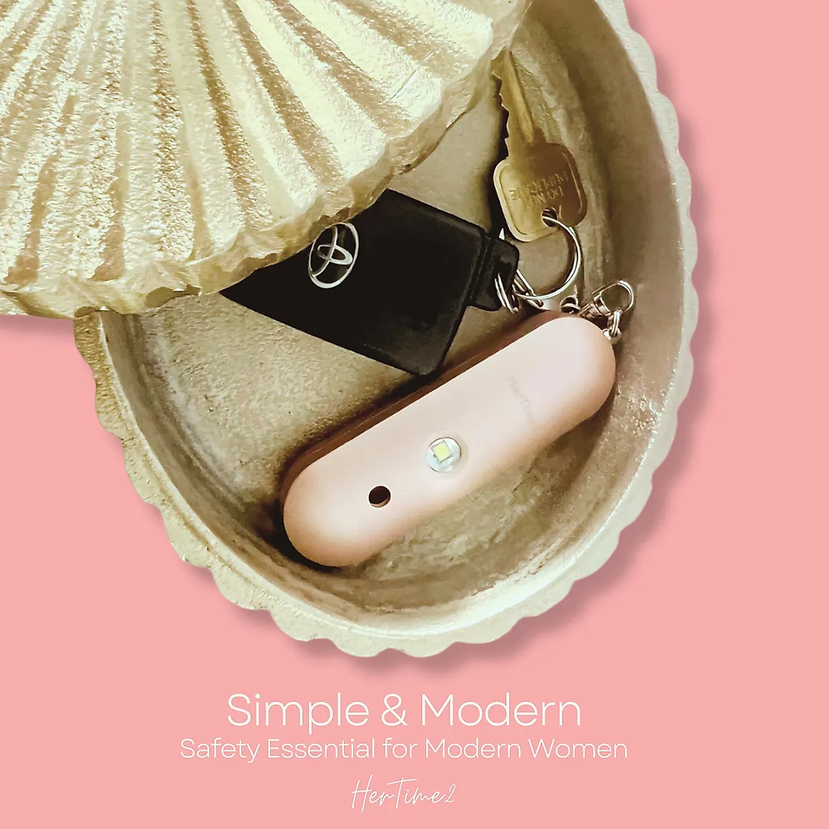 HerTime2 Personal Safety Alarm – Travel Safe Waterproof – Gift for Women College Girls – Self Defense Keychain – Extra Loud Siren – Strobe Light – Cute Key Chains Protection (Rose Gold)