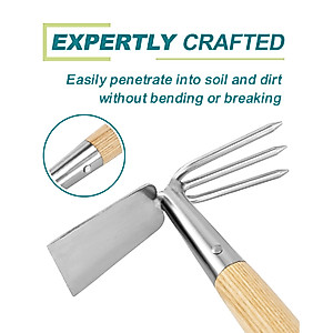 Hoe and Cultivator Garden Rake Hand Tiller Tool Wood Handle Double Sided Cultivator Versatile Tool for Digging,Loosening Soil,Weeding,Breaking Up Soil,Cultivating,Preparing Seedbeds Combination Garden