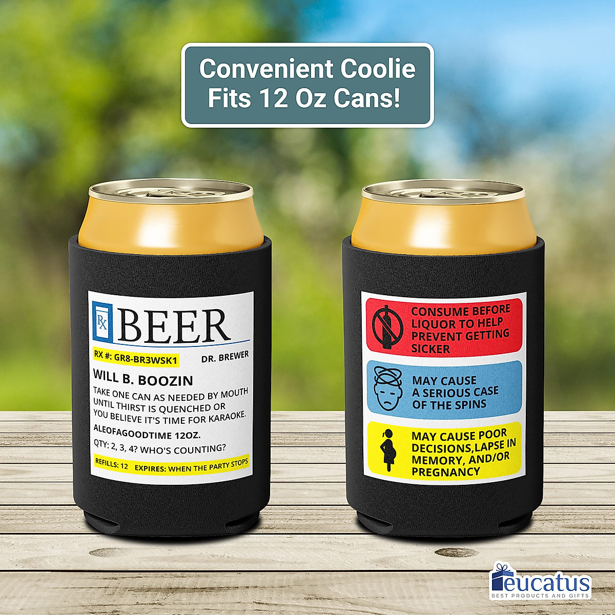 Durable, Funny Fake Beer Prescription Can Cooler 2pk. Long-Lasting, Hilarious Design Neoprene Collapsible Drink Huggers. Great Gag Gifts or Practical Joke Prank Can Sleeve. Waterproof Beer Sleeves