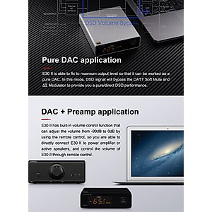 Topping E30 II DAC Preamp Audio Decoder- 2xAK4493S Hi-Res XMOS XU208 DAC 32Bit/768kHz DSD512 DSD Direct Mode for USB/Coax/Opt Inputs RCA HiFi Stereo Digital Audio Decoder(Black)
