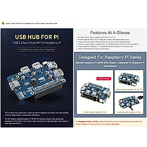 Waveshare USB 3.2 Gen1 HUB HAT, Compatible with Raspberry Pi 5/4B/3B/Zero/Zero W/Zero 2W/Pico/Pico W/Pico WH, 4X USB 3.2 Gen1 Ports, No Driver Required