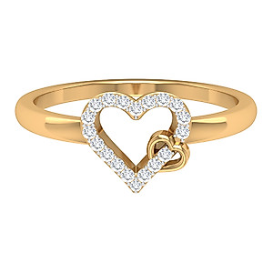 Diamond Open Heart Promise Ring for Women| HI Color SI Clarity| Certified Jewelry, 14K Yellow Gold, Size:US 11.50