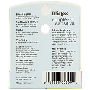 Blistex Simple & Sensitive Lip Moisturizer 0.15 oz (Pack of 4)