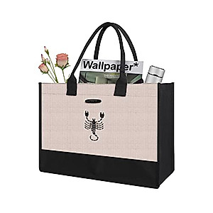 Aricsen Reusable Personalized Canvas Tote Bag with Handles Gift Jute Women Handbags, Bridesmaid, Carry Travel, Friends Sister Birthday, Beach Holidays Grocery Shopping (Scorpio, Large)