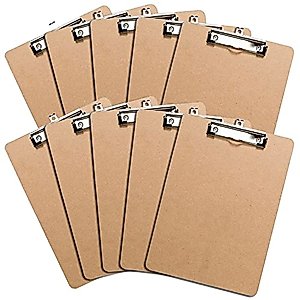 Office Solutions Direct Clipboards with Low Profile Clip (Set of 10) - Wood Clipboards Bulk 10 Pack, Heavy Duty Clipboard, Bulk Classic Clipboards for Classroom, Calendar Office Clipboard Stand up