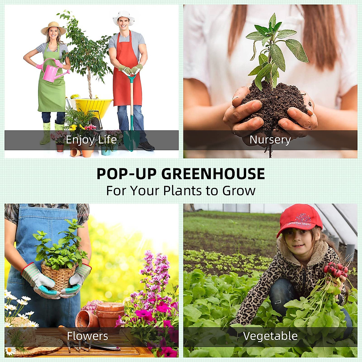 Upgraded Pop-Up Plant Greenhouse for Outdoors with Roll-up Zipper Entry Doors and Windows, Durable PE Cover, Walk-in and Portable Fast Set-up Green House with Ground Pegs & Ropes for Stability