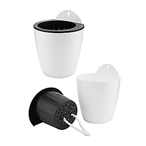 Jucoan 9 Pack Self Watering Hanging Planter, 5 Inch Dua-pots Lazy Flower Pot, White Plastic Wall Hanging Planter Pot with 9 Hooks for Garden Fence, Porch, Wall