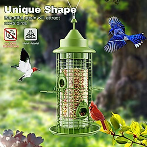 Decflow Bird Feeder, Wild Metal Bird Feeders for Outside with 4 Feeding Ports, Not 100% Squirrel Proof Hanging Birds Feeders and Garden Decoration Yard for Bird Watchers, 3.4-Pound Seed Capacity.
