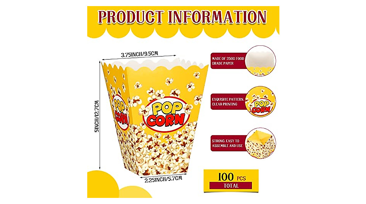 100 Pack Popcorn Boxes for Movie Nights & Parties