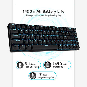 RK ROYAL KLUDGE RK68 Wireless Hot Swappable 65% Mechanical Keyboard, 68 Keys Compact BT5.0 Gaming Keyboard with Stand-Alone Arrow/Control Keys, Black, Quiet Red Switch