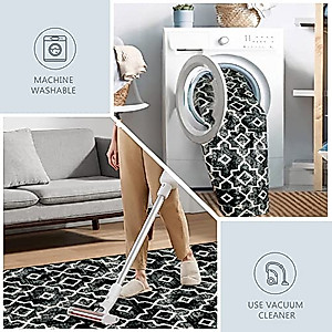 Wonnitar Moroccan Washable Round Rug 5ft Large Black Bedroom Circle Rug Non-Slip Dining Room Table Area Rug Contemporary Entryway Floor Carpet for Living Room Office Entryway (Black,5ft Round)