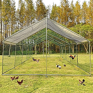 LEISU Outdoor Large Chicken Run Walk-in Chicken Coop with Waterproof Cover Chicken Playpen Metal Hen Cage Duck Cage Enclosure Rabbit Nest Fence Chicken Cages for Backyard Farm