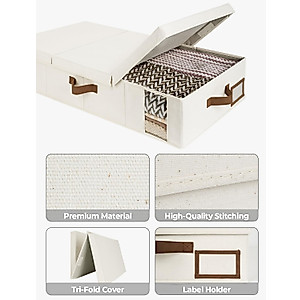 StorageWorks Under Bed Storage with Lid, Underbed Storage Containers with Handles, Underbed Organizer for Bedroom, Foldable Clothing Storage Bins, Box for Blankets, Large, Beige, 2-Pack