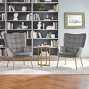 Yaheetech Accent Chairs Set of 2, Armchairs with Gold Metal Legs, Modern Living Room Chairs for Home Office/Bedroom, Light Gray, 2pcs