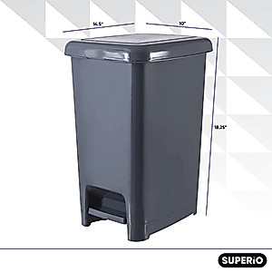 Superio Slim Trash Can with Foot Pedal – 6.5 Gallon Step-On Trash Can with Lid, Medium Plastic Garbage Can, Trashcan for Bathroom, Kitchen, Office, Bedroom, Dorm, Patio – Onyx Grey