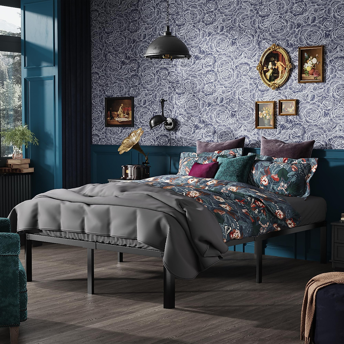 OLALITA Black Metal Bed Frame - Sturdy Metal Platform Bed Frame Queen Size Easy Assembly, Heavy Duty, No Box Spring Needed (Modern 14", Queen)