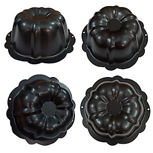 Proshopping Carbon Steel Mini Bundt Cake Pans, 4 Inch Metal Nonstick Fluted Cake Pan, 4Pcs Kugelhopf Mould for Baking Buntcake Bundtlet Bavarois Cupcake Brownie Pudding Tarts - Pumpkin Shaped, Black