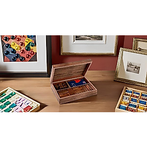 Great Gift Ideas Wooden Playing Card Box with 5 Dice & 28 Dominoes Tiles Game Set Deck Pack Case Holder Storage Accessories Organizer with Playing Cards Classic Table Game