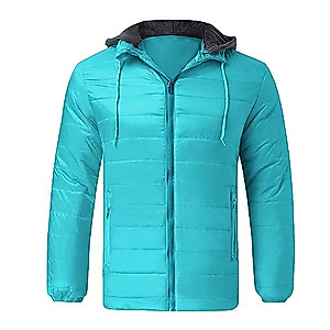 Ymosrh Down Jacket Men Hiking, Hooded Lightweight Puffer Jacket Winter Coat Packable Jacket Bubble for Mens Jacket Large Coat Jacket Chamarra para Hombre Invierno Coat Jacket Coats (M, Sky Blue)