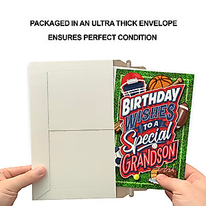Prime Greetings Grandson Birthday Card, Made in America, Eco-Friendly, Thick Card Stock with Premium Envelope 5in x 7.75in, Packaged in Protective Mailer