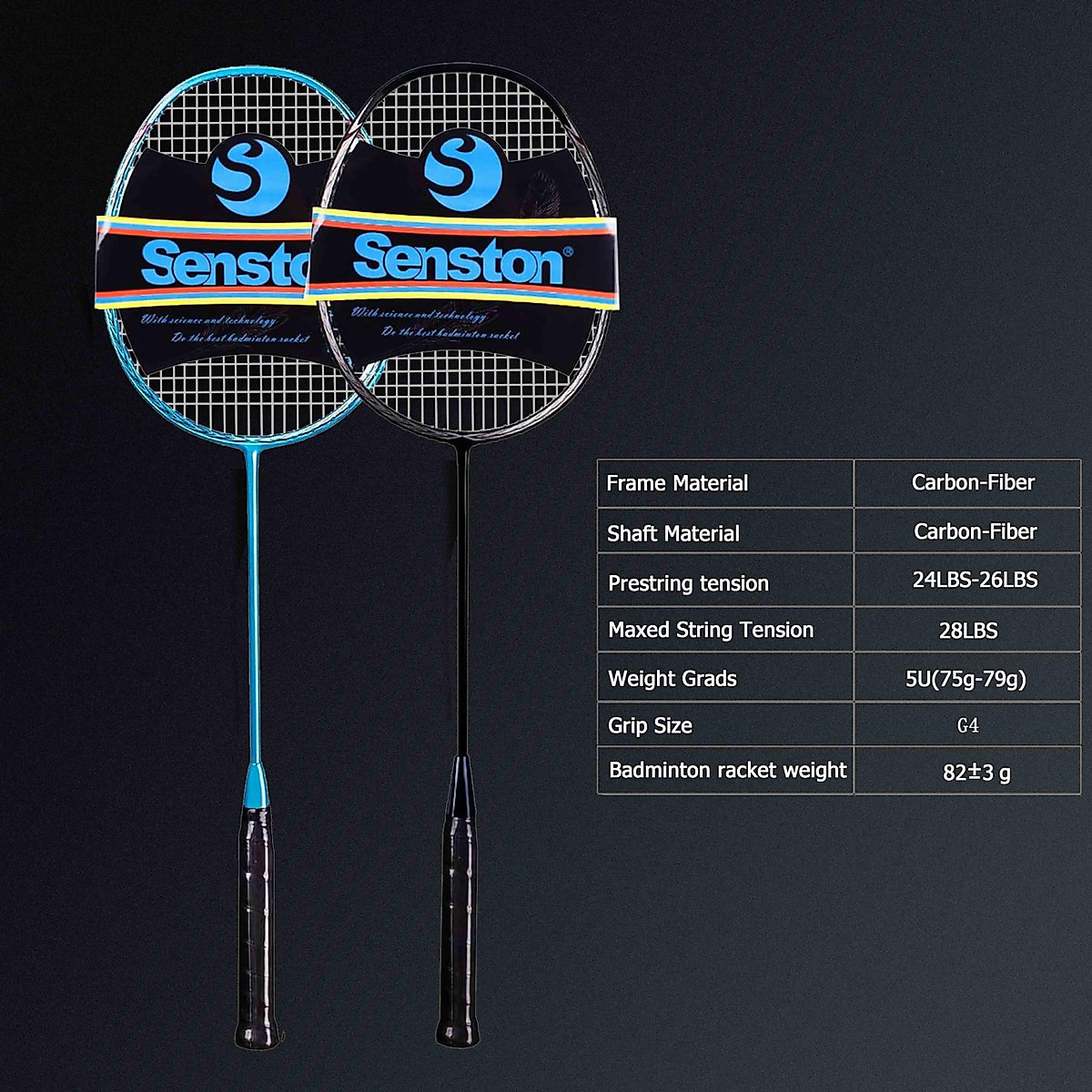 Senston N80-2 Pack Badminton Racquet, Professional Full Carbon-Fiber Badminton Rackets Set with Grip