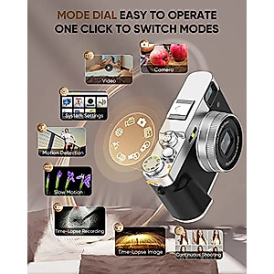 NEZINI 4K Digital Camera,Auto Focus 48MP Vlogging Camera for YouTube and Anti-Shake Video Camera with Viewfinder Flash & Dial,16X Zoom Travel Portable Digital Camera with 32GB Card,2 Batteries (Black)