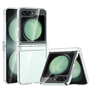 ONOLA for Samsung Galaxy Z Flip 5 Case with Hinge Protection and 360°Rotate Ring Magnetic Kickstand, Samsung Z Flip 5 Phone Case for Samsung Galaxy Z Flip 5 5G (Z_Clear)