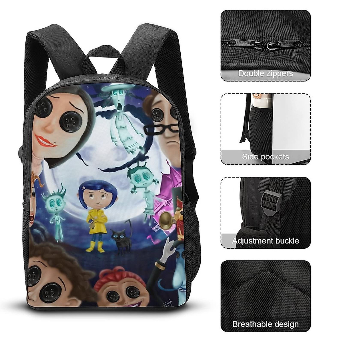 Coraline Teenagers Water Resistant Casual Backpack 3D Printed Fashion Travel Bag Schoolbag for Boys And Girls 17 Inch