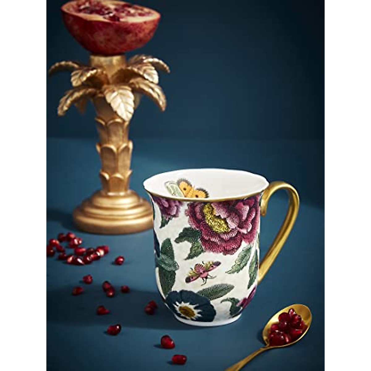 Spode Creatures of Curiosity Collection Cream Floral Coffee Mug, 12 Ounce, Gold Rim and Handle, Made of Fine China, Mugs for Coffee, Tea Cup, Hand Wash