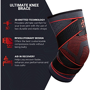UFlex Athletics Knee Compression Brace for Men and Women - Non Slip Sleeve with Straps for Pain Relief, Meniscus Tear, Sports Safety in Basketball, Tennis - Single Wrap, Large