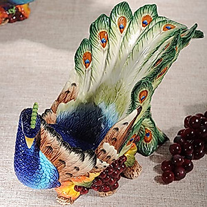 FORLONG Ceramic Decorative Wine Bottle Holder, Home Decor Wine Display Table Centerpiece for Tabletops and Counters, Wine Lovers Gift (Peacock)