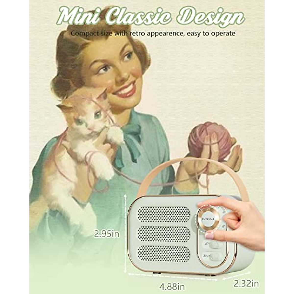 Greadio Retro Bluetooth Speaker, Vintage Speaker with Cute Old Fashion Style, Good Sound, Bluetooth 5.0, TF Card, AUX Input, USB Drive MP3 Player for Home,Outdoor,Travel,Party,Gift (Green)