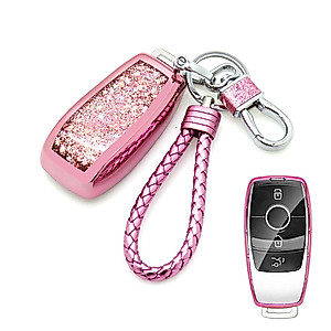 Senauto Quicksand Key Fob Cover Case Full Protection Key Chain for 2017 2018 2019 Mercedes Benz New C E S Class W213