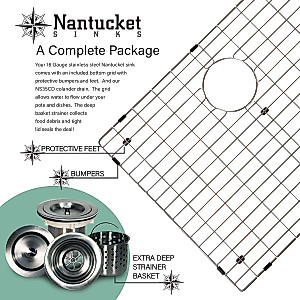 Nantucket Sinks APRON332110-16 33-Inch Pro Series Single Bowl Undermount Apron Kitchen Sink, Stainless Steel