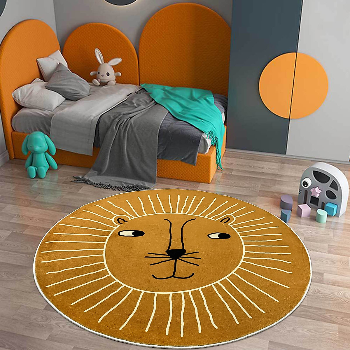 USTIDE Kids Play Mat 4Ft, Round Lion Play Rug Non Slip Kids Round Rug Soft Kids Rug Floor Carpet for Bedroom Playroom Nursery Rug Decor