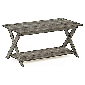 Furinno Modern Simplistic Criss-Crossed Coffee Table, 35.4 in x 19.6 in x 16 in, French Oak Grey