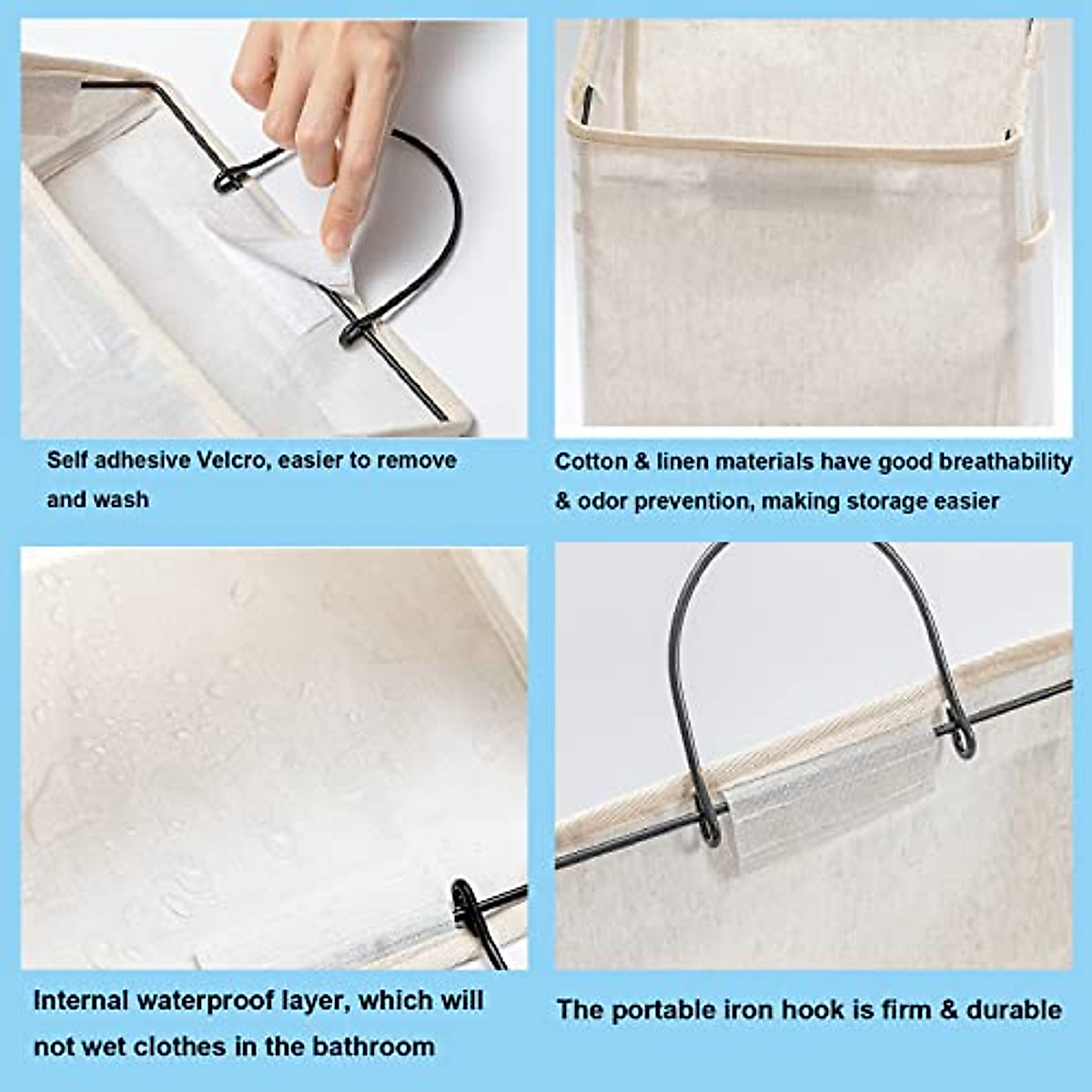 Wall Hanging Storage Bag (3 Pieces), Waterproof Hanging Bag Storage Wall Cotton & Linen Cloth Art Storage Bag, Student Dormitory Hanging Basket Bed Books Hanging Storage Bag for Store Clothes, Books