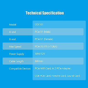 GLOTRENDS UEX101 600mm PCIe 3.0 X1 Riser Cable for PCIe WiFi Card, M.2 PCIe Card, Firewire Card, USB PCIe Card, Sound Card, etc
