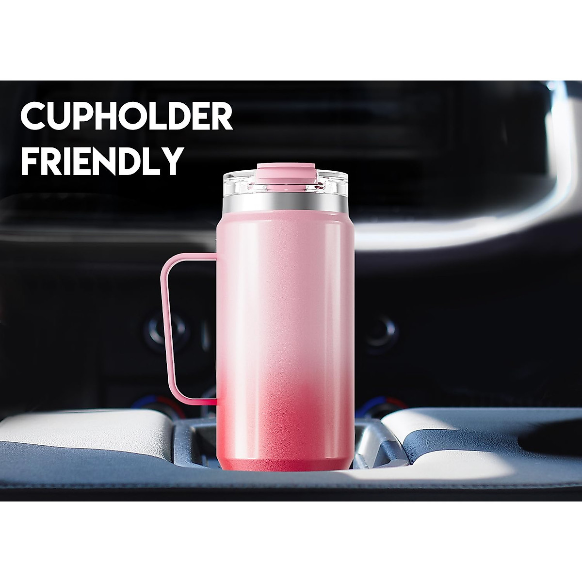 Meoky 40oz Tumbler with Handle, Stainless Steel Travel Mug with 2-in-1 Straw and Sip Lid, Vacuum Insulated Coffee Mug, 100% Leak Proof, Keeps Cold for 34 Hours or Hot for 10 Hours (Flamingo)