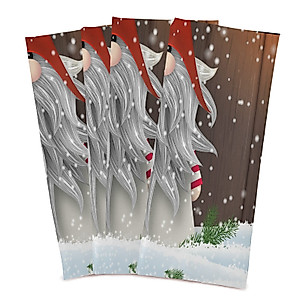 Winter Gnomes Lantern Kitchen Dish Towels Set of 4, Dwarfs Snowflake Landscape Dishcloths Absorbent Lint-Free Towel 18x28Inch Drying Clean Cloths Home Daily Use