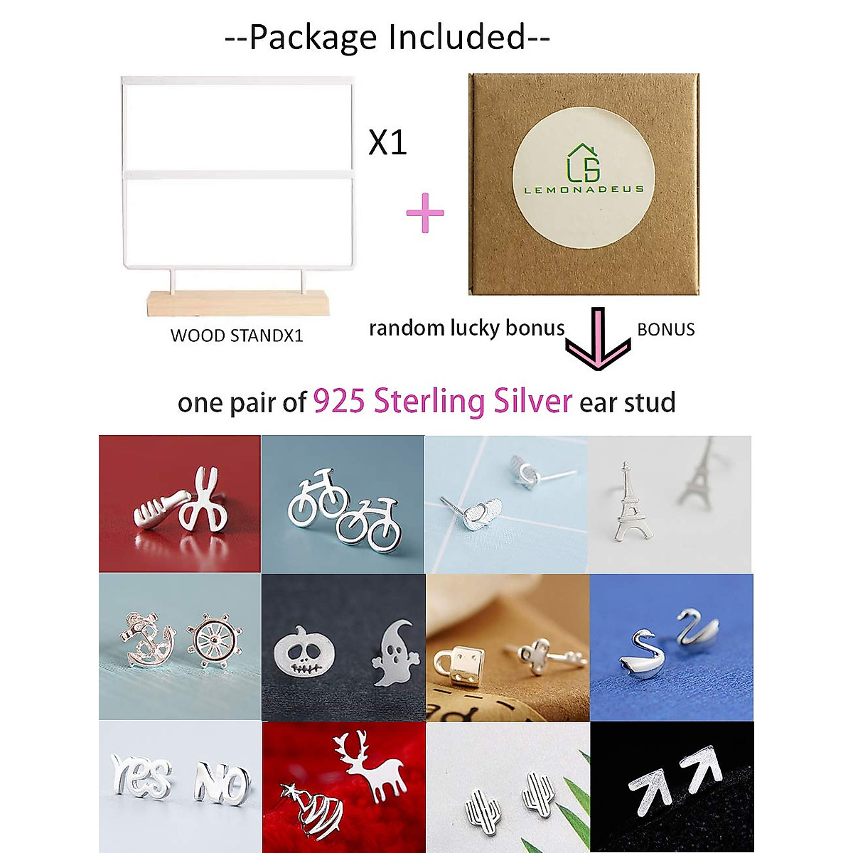 lemonadeus Earrings Organizer Jewelry Display Wood Stand (44 Holes 2 Layers) (White)