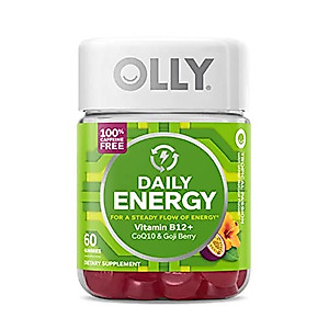 OLLY Daily Energy Gummy, Caffeine Free, Vitamin B12, CoQ10, Goji Berry, Adult Chewable Supplement, Tropical Flavor - 60 Count