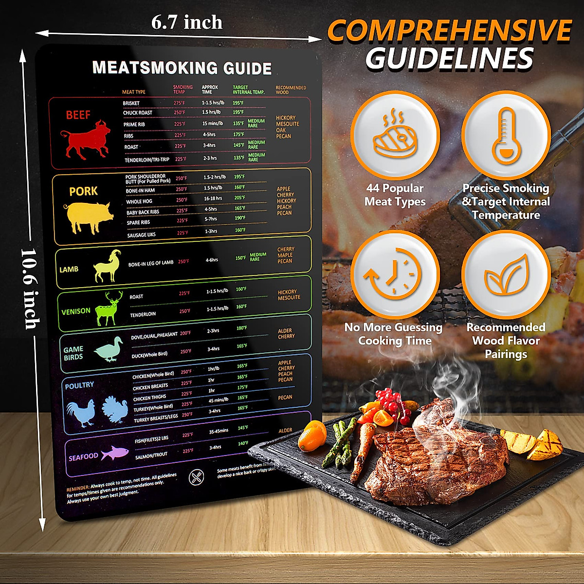 JAQMWV 2 Pack Air Fryer Magnetic Cheat Sheet Set,Air Fryer Accessories Cook Times Sheet for Kitchen,Fryer Sheet Quick Reference Guide,Air Fryer & BBQ Smoker Accessories with Cook Time Recipe Card.