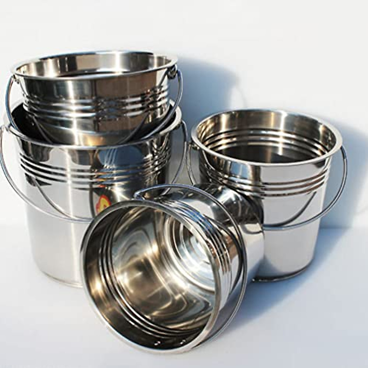 DOITOOL Garden Planters Stainless Steel Trash Can Small Recycle Trash Can Wastebasket Garbage Container Bin Milk Bucket with Handle Lid for Bathroom Kitchen Home Office Ice Bucket Pails