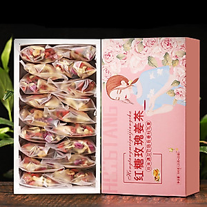 500g/17.6oz Brown Sugar Ginger Jujube Tea, with Brown Sugar Cube, Shredded Ginger, Jujube, Wolfberry, Longan, Red Rose, No Added, 20 Counts, for Women