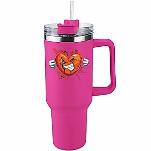 40 Oz Insulated Tumbler with Handle and Straw,Love Heart Shape Stainless Steel Vacuum Insulated Travel Mug,Leak-proof Water Bottle Iced Coffee Cup,Cartoon Graffiti Art