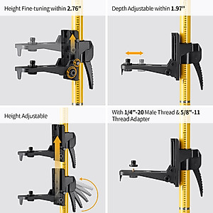 Firecore 12 Ft./3.7M Professional Laser Level Pole with Tripod and 1/4-Inch by 20-Inch Laser Mount for Rotary and Line Lasers, Adjustable Telescoping Laser Pole with 5/8"-11 Threaded Adapter-FLP370C